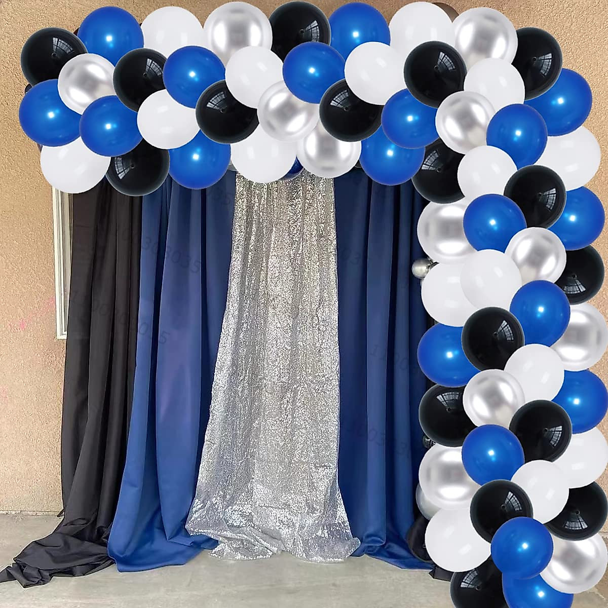 Blue Black White Silver Balloon Garland Arch Kit, 127PCS Royal Blue White Black Balloons Metallic Silver Balloons for Boy Birthday Baby Shower Out-Space Video Game Graduation Party Decoration