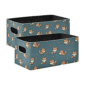 Foxes Storage Basket Felt Storage Bin Collapsible Felt Storage Cloth Baskets Containers Organizer for Pet Supplies Magazine