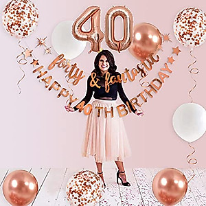 Rose Gold Forty & Fantastic Happy 40th Birthday Banner Garland Foil Balloon 40 for Womens 40th Birthday Decorations Hanging 40 and Fabulous Cheers to 40 Years Old Birthday Party Supplies Backdrop