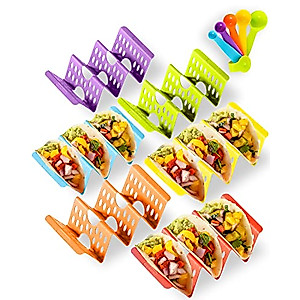 Premium Large Taco Holder Stand, Colorful Taco Holders Set of 6 or 4, Taco Stands for 3 Tacos, Soft or Hard Taco Shell Holder, Street Taco Rack, Taco Tray Plates, BPA Free, Dishwasher&Microwave Safe