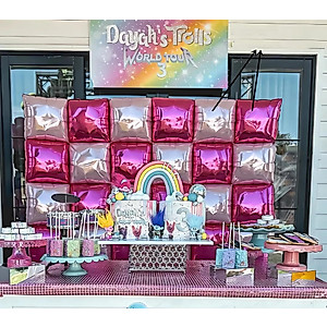 Magenta Pink Square Foil Balloon Wall/Rose Red Square Balloons/Double Sided Balloon Arch Garland Kit for photos/Anniversary Bachelorette Birthday Engagement Bridal Baby Shower Party Decorations