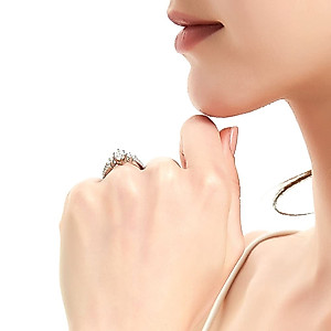 BERRICLE Sterling Silver 3-Stone Wedding Engagement Rings Marquise Cut Cubic Zirconia CZ Split Shank Ring for Women, Rhodium Plated Size 5