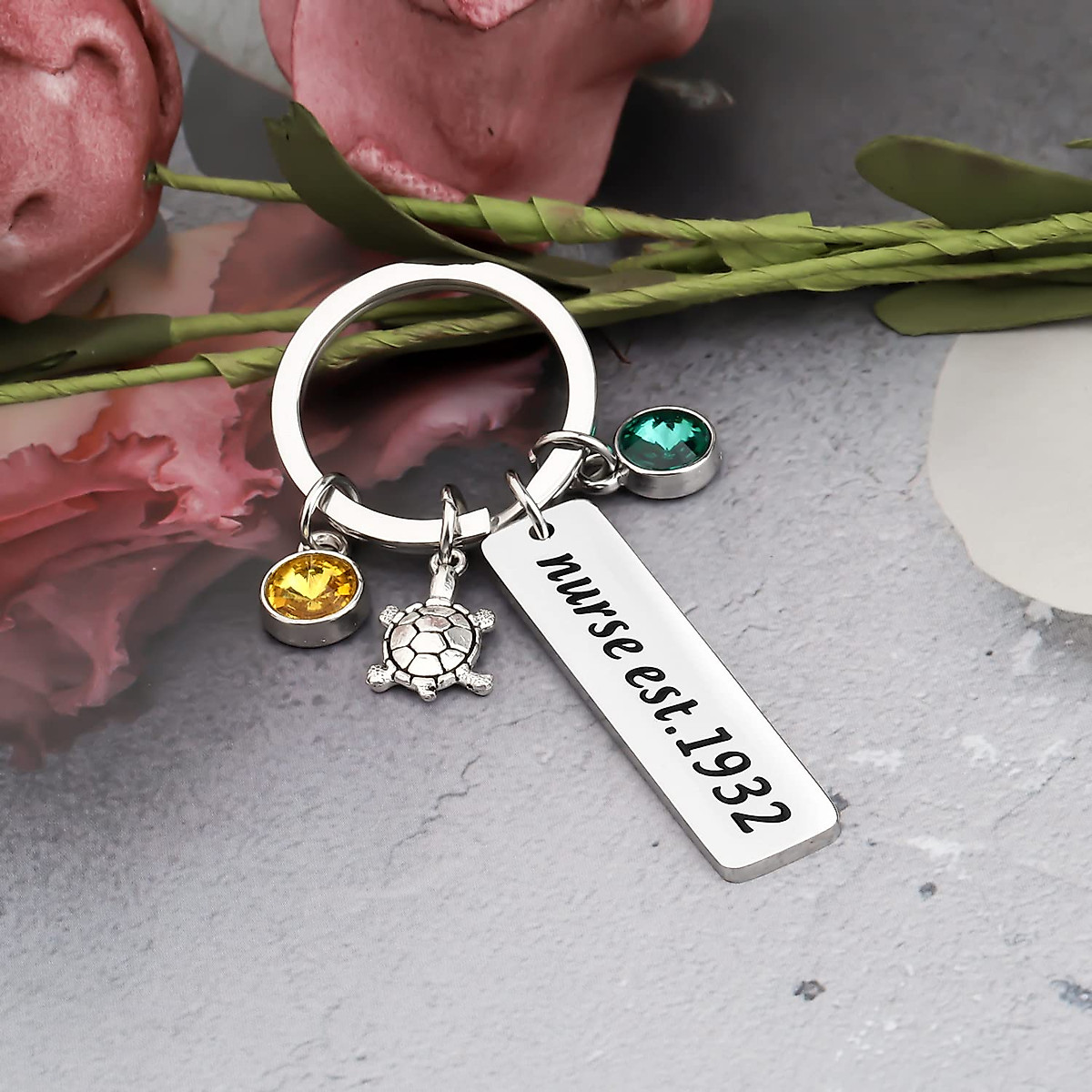 BAUNA Greek Sorority Gifts Chi ETA Phi Sorority Jewelry Chi ETA Phi Registered Nurse Keychain with Turtle Charm (Chi ETA Phi Sorority Jewelry)