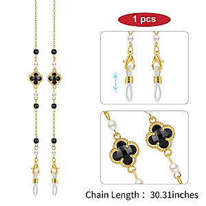 Buleens Glasses Chain for Women, Stylish Eyeglass Chain Cute Reading Glass Sunglasses Chains Holders Strap String, Black