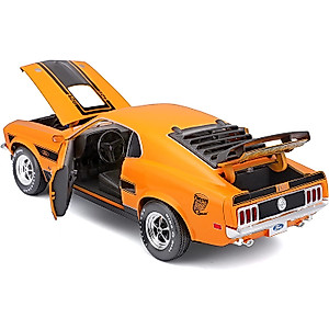Maisto - 1/18 Scale Model Compatible With Ford Compatible With Mustang Mach-1 1970 Die-Cast Sports Car Scale Model (Orange), Adult