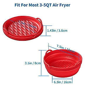 Syaws Silicone Liners,[7.5inch 2Pack] Foldable Pot, Non Stick Food Safe Pad, Replacement of Flammable Parchment Liner Paper for 3 to 5 QT Air Fryer(Red & Blue)