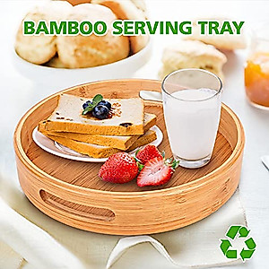 Pack of 2 Bamboo Serving Trays with Handles, Round Decorative Wooden Serve Ware 10" & 12", Fruit and Snacks Platter for Coffee Table, Bedroom, Rustic Teaboard Kitchen Counter