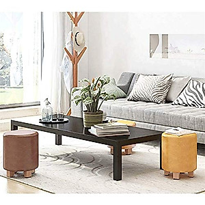 LUNEZY Footstools, Pouffe Stool, Round Chest Padded Footstool PU Leather Pouffe Chair Bed End Bench Shoe Bench Milking Stool Small Foot Rest Stool Low Stools (Color : Beige, Size : 29×35)