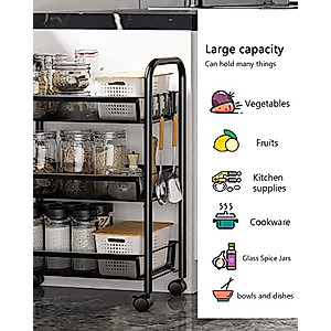 Rolling Storage Cart 3-Tier Metal Mesh Basket Shelves Kitchen Organizer with Wheels(Black)