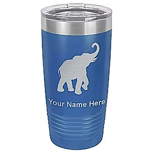 LaserGram 20oz Vacuum Insulated Tumbler Mug, Indian Elephant, Personalized Engraving Included (Dark Blue)
