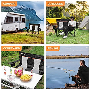 BAYIEIUI Double Camping Chair Portable 2 Person Folding Camp Chair with Storage Cup Holders Supports 440 lbs for Adults Outdoor Black &amp; Grey