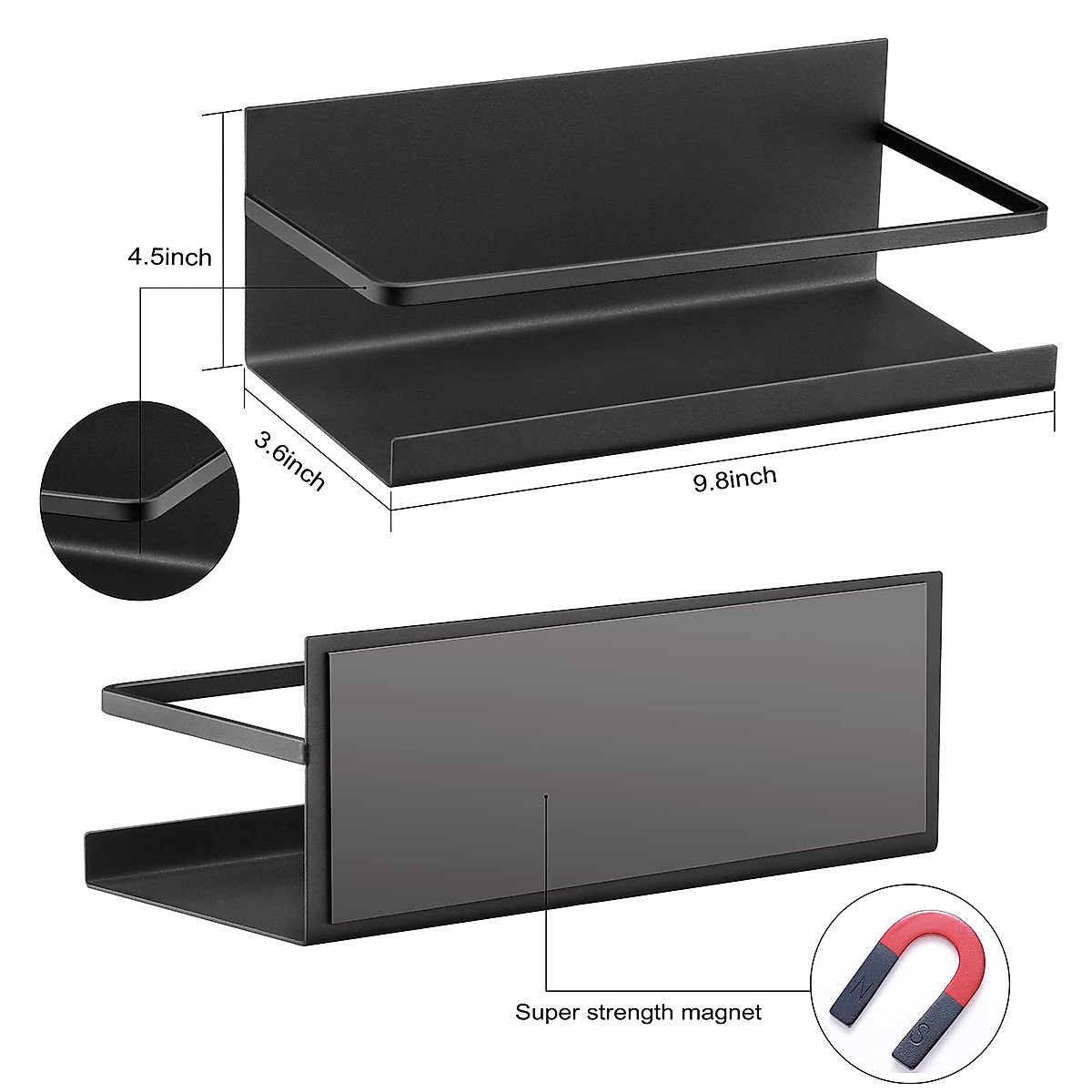 Siasky 2Pcs Magnetic Spice Rack, Magnetic Shelf for Refrigerator Magnetic Fridge Shelf with 4 Removable Hooks for Kitchen Space Saver