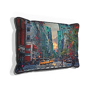 Sliver of City Sunset Canvas Throw Pillow for Couch or Sofa at Home & Office by Artist Lisa Sofia Robinson 13" x 19".