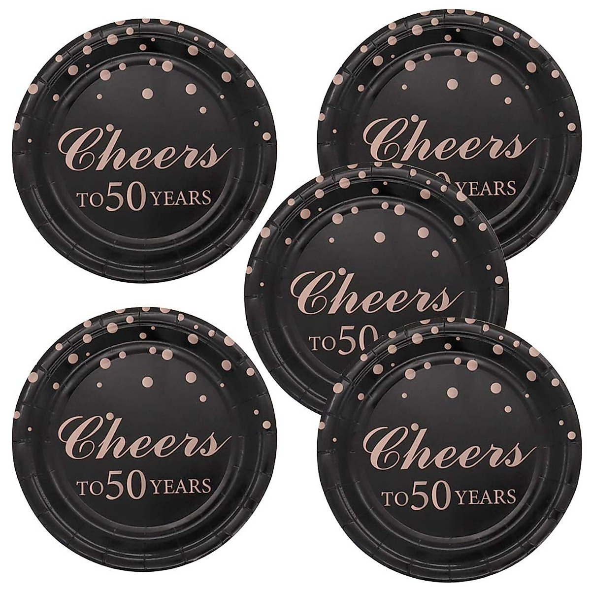 Pandecor Rose Gold 50th Birthday Party Supplies 50PCS Disposable Paper Plates 7 Inch Dessert Plates for 50 Years Anniversary Party