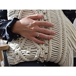 BLOSSOM & HUE Asymmetrical Chevron Ring - V Shaped Solitaire Arch [CZ Simulated Diamond Cubic Zirconia] Curved Wedding/Bridal - Paved Solitaire Accent Band [Rhodium Plated - .925 Sterling Silver]