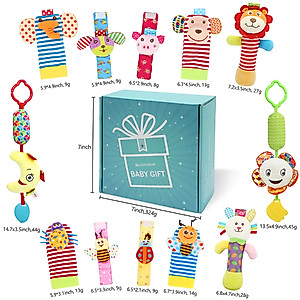 Bloobloomax Wrist Rattles Foot Finder Rattle Sock Baby Toy, Hanging Rattle Toy, Hand Bracelet Rattle, Feet Leg Ankle Socks, Activity Rattle Present Gift for Newborn Infant Babies Boy Girl(12 pcs-H)