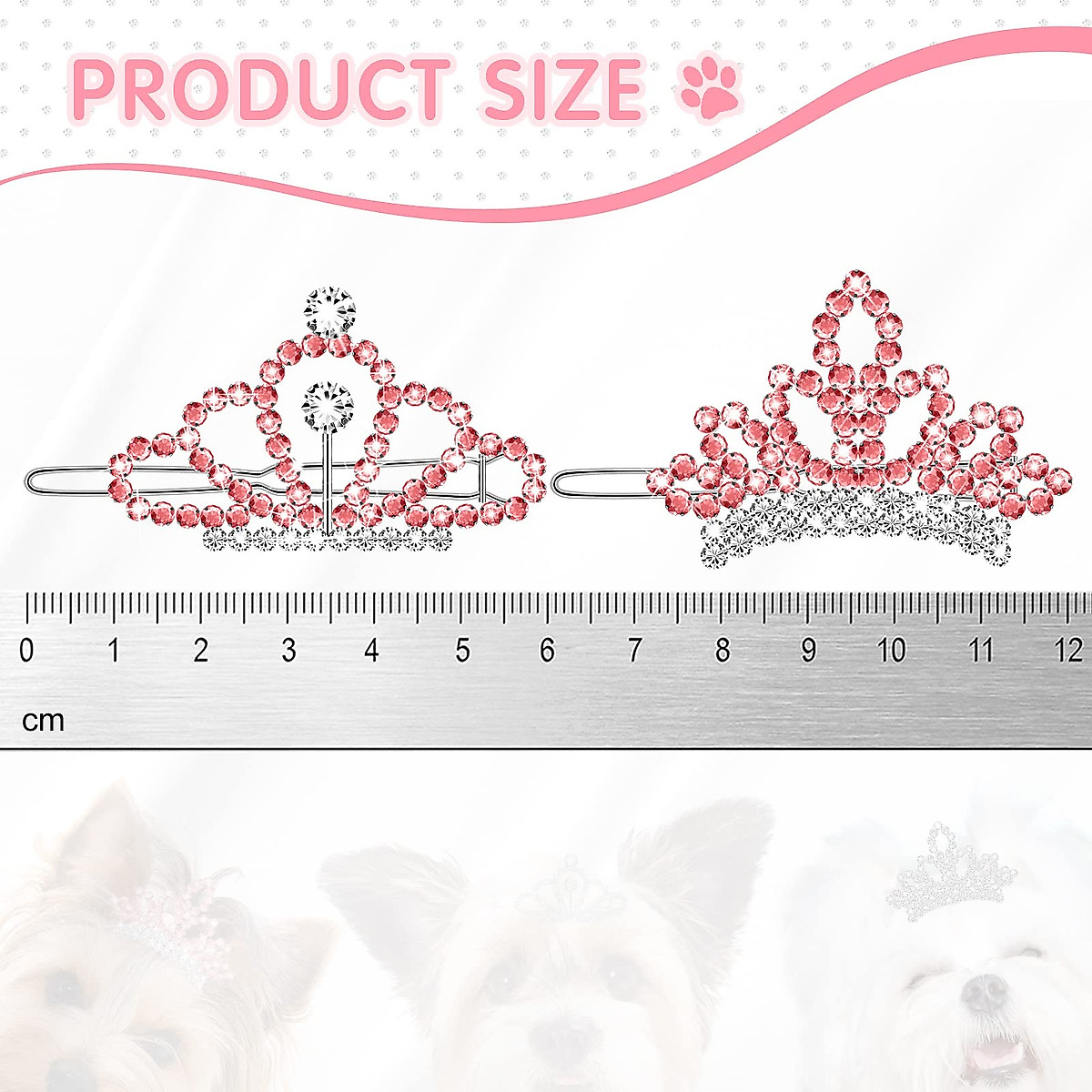 MTLEE Crystal Rhinestone Hair Accessories - 2 Tiara Clips for Dogs, Girls and Pet Grooming Costumes (Pink)