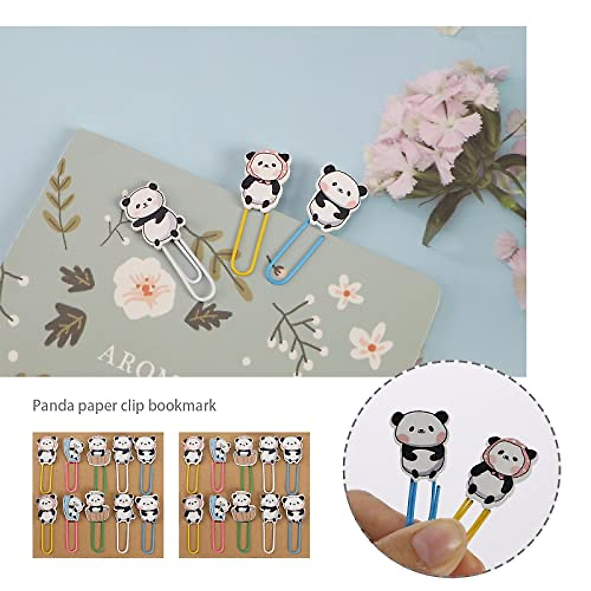 Micro Traders 40PCS Cute Panda Paperclips Bookmarks Metal Planner Clips Wooden Bookmarkers Office Supplies Gifts for Panda Lovers Readers Coworkers
