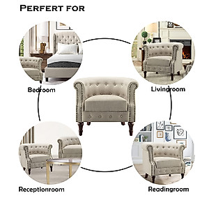 Rosevera Chancy Accent Chairs,Comfy Club Barrel Modern Armchair with Soft Living Room Readingroom,Bedroom Seating, Standard, Natural
