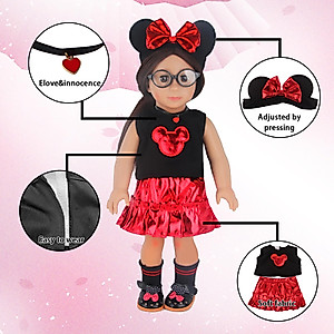 MSYO 18 Inch Doll Playset for Girl Dolls, Micky Themed Doll Accessories for American Dolls, Including Red Bow Hairband, Red Micky Skirt, Doll Necklace, Shoes Socks Glasses, Total of 7 pcs