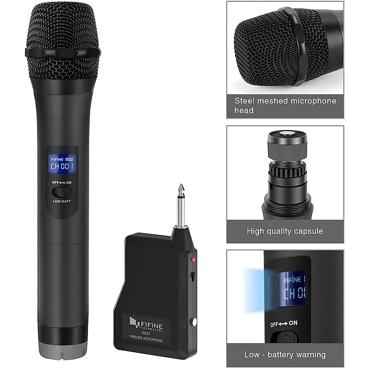 Wireless Microphone, Handheld Dynamic Microphone Wireless mic System for Karaoke Nights and House Parties to Have Fun Over The Mixer,PA System,Speakers-Fifine Technology K025