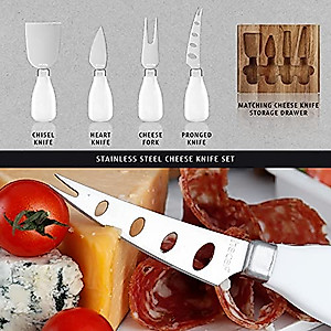 hecef Cheese Board Set Acacia Wood - Large Charcuterie Board with Stainless Steel Knife Set, Thick Wooden Server - Fancy House Warming Gift, Birthday Present & Perfect Choice for Gourmets