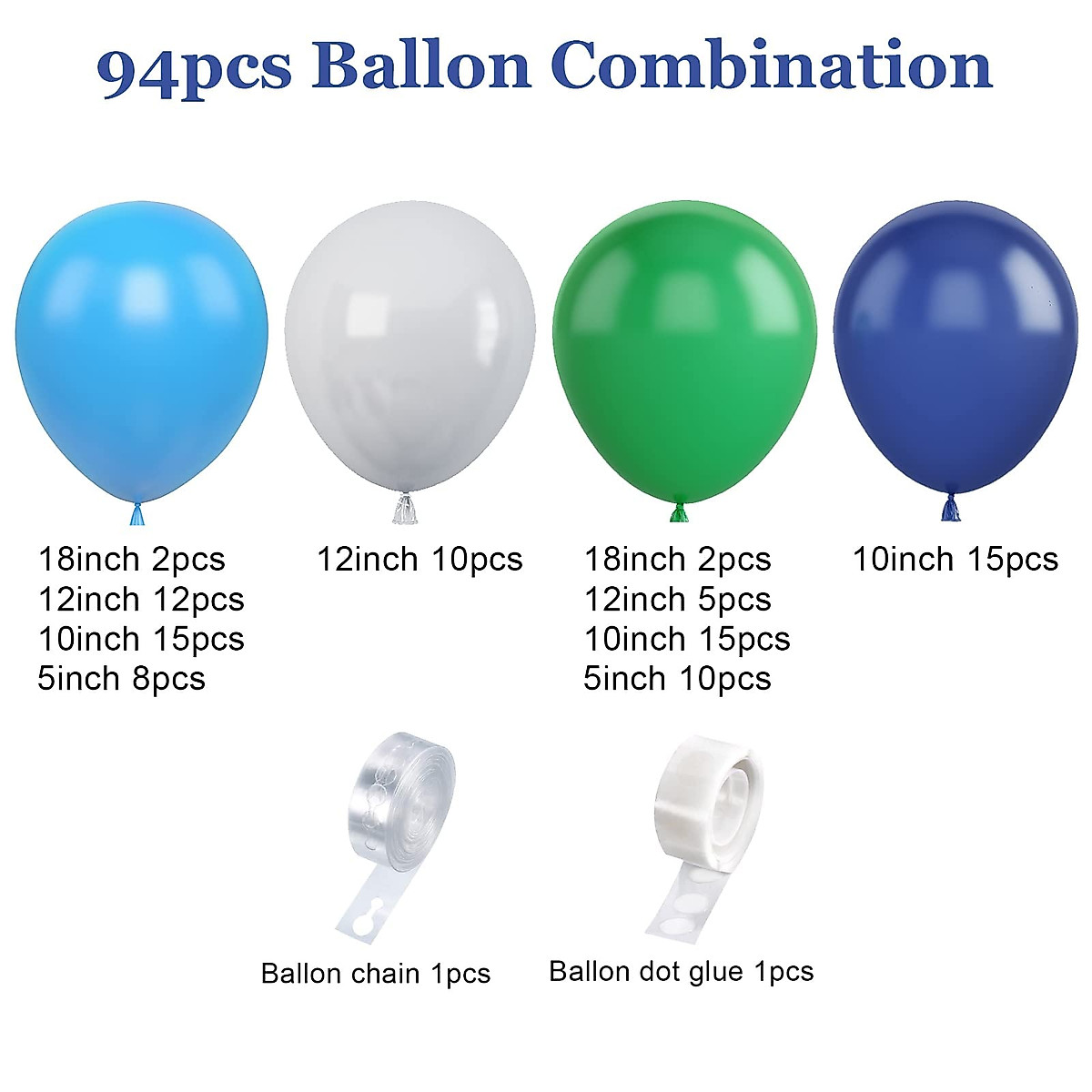 Blue and Green Balloon Garland Kit Dark Green Navy Blue Dark Blue Balloons Arch with Ribbon for Boy Girl Jungle Theme Party Birthday Baby Shower Wedding Graduation Anniversary Background Decorations