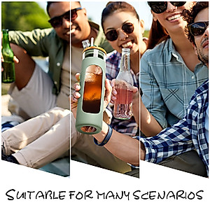 Kodrine 28oz Glass Water Bottles with Straw and Bamboo Lid, Wide Mouth Water Tumbler with Time Marker,Straw Silicone Protective Sleeve BPA FREE-Olive