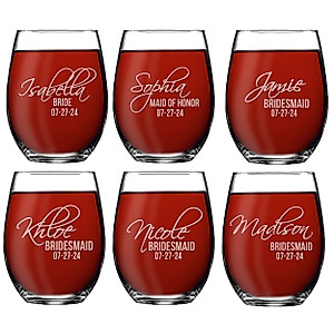 My Personal Memories, Monogrammed Personalized Stemless Wine Glasses for Bridesmaid, Engraved Customized