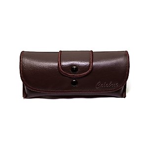 Calabria Double Snap Belt Loop Eyeglass Case Brown PU Leather Vintage Old School Eye Glasses Pouch Semi-Hard Sunglass Holder