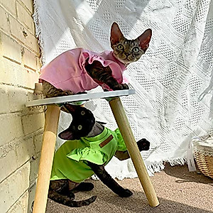 Shirts for Sphynx Cats Summer Breathable Solid Color Cotton Shirts Round Collar Pullover Kitten Shirts with Flared Sleeves Pet Clothes for Cat (Green, L（6.6-8.8lbs）)