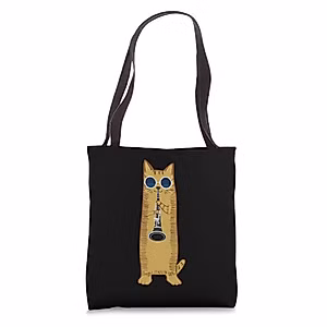 Cool Cat Playing The Clarinet Design Hippy Hipster Kitty Tote Bag