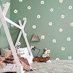 Peel and Stick Flower Floral Vinyl Wall Stickers, White Daisy Wall Decals for Kids Room, Nursery, Bedroom, Living Room, Home Wall Art Décor