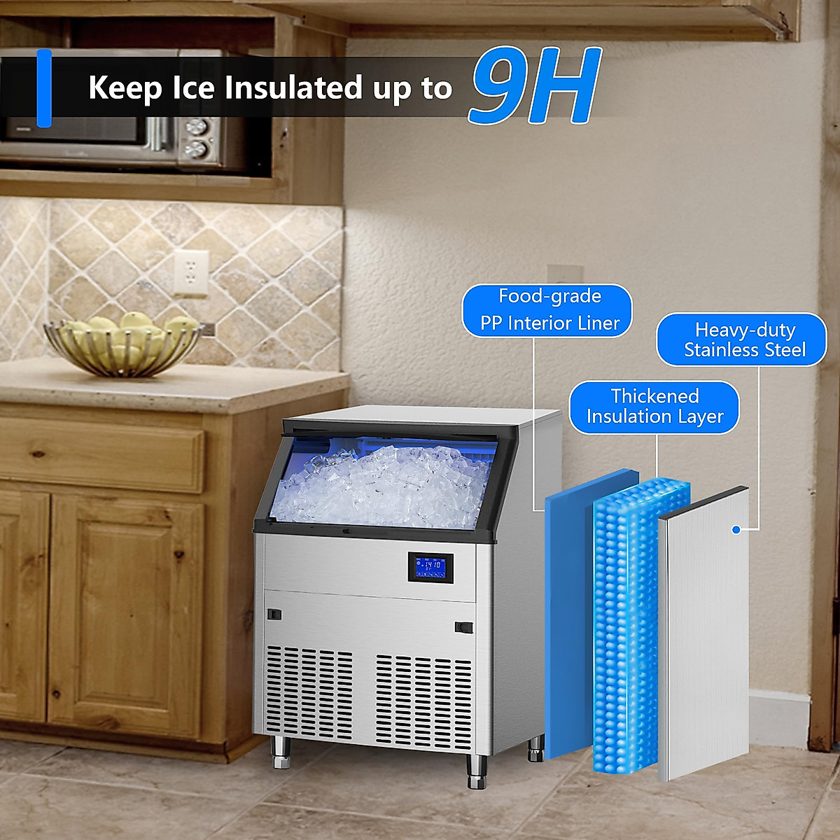 Coolake Commercial Ice Maker Machine 360lbs/24H, ETL Approved Under Counter Ice Maker, 120lbs Storage, Stainless Steel Ice Machine, Upgraded Water Filter Reduce Scale for Home Bar Restaurant Office