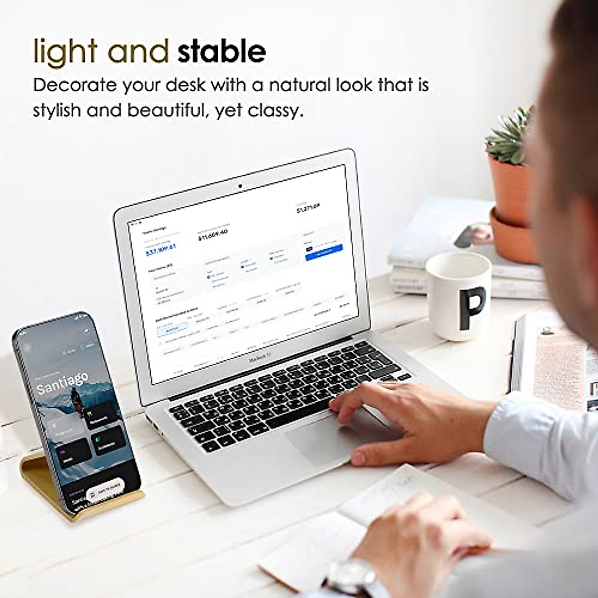 SAMDI Natural Minimalism Birch Small Wood Desk Cell Smartphone Mobile Phone Dock Holder Stand for Desk Stand Wooden Holder for iPhone 8 Plus X 6 6s 7 Plus 5 5s 5c,Wood iPhone Stand Dock Desktop, White