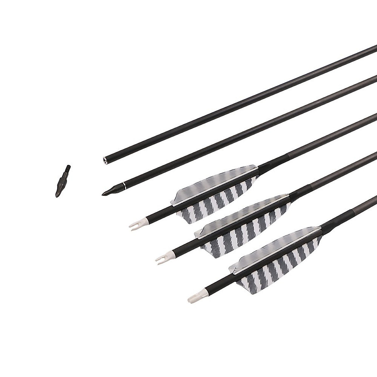 Huntingdoor 31 Inch Hunting Carbon Arrows, Replaceable Points Tips Arrows with 4 Inch Real Feather Fletching,400 Spine Targeting Arrows for Recurve Bow Longbow Practice White (Pack of 6)