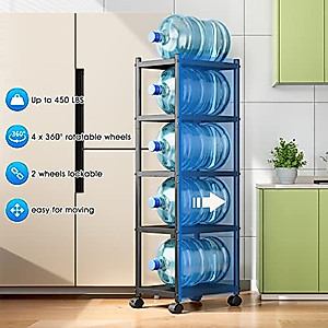 HERJOY 5 Tier Storage Shelves with Rolling Wheels, Heavy Duty Shelves for Storage Adjustable Metal Shelving Unit, Standing Storage Organizer Rack for Kitchen, Bathroom, Garage, Office(Black)