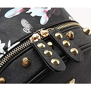 American Shield Girls Mini Cute Waterproof butterfly Backpack Small Casual Lightweight Women Fashion Light Black Leather Daypack 651, Black