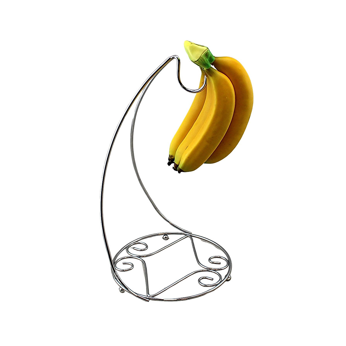 Dependable Industries Metal15.25" Tall Kitchen Banana Tree Holder Rack Ripen Fruit Evenly Prevents Bruising & Spoiling Chrome Silver Finish