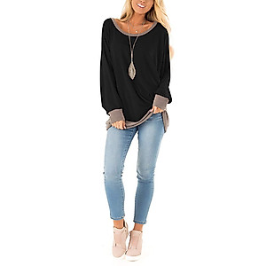 Fallorchid Womens Long Sleeve Tops Crew Neck Tunics Clothes Casual Color Block Sweatshirt A-black