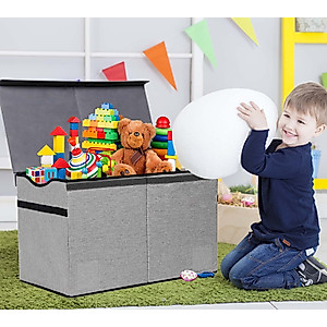 YOLOXO 2 Pack Large Kids Toy Box Chest Storage Organizer with Flip-Top Lid Dark Grey+Thin Grey