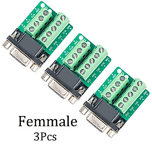 Zovfam DB9 Breakout Connector, Female D-SUB Adapter Plate Connector RS232 Serial to Terminal Board Signal Modul-3 Pcs