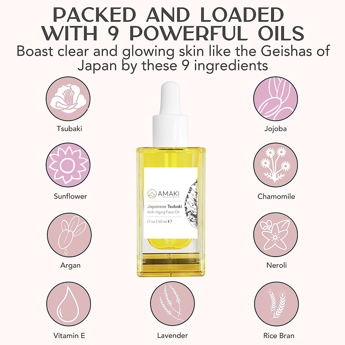 Japanese Tsubaki Oil - Best Face Moisturizer for Women. Face Oil for Gua Sha, Anti Aging, Hydrating Face Moisturizer and more! Facial Moisturizer for Women Anti Aging by Amaki (50ml)