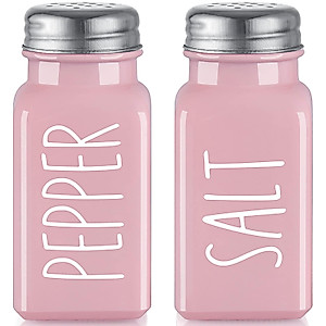 Pink Salt and Pepper Shakers Set - Pink Kitchen Decor and Accessories for Home Restaurants Wedding - Glass Salt and Pepper Set for Cooking Table, RV, BBQ, Easy to Clean & Refill