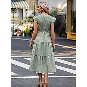 Hount Smocked Bohemian Dresses for Women Plus Size Casual Flowing Summer Modest Beach Dress with Pockets (FL1,XL)