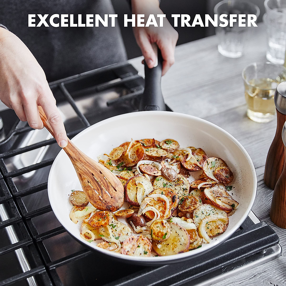 GreenPan Rio Healthy Ceramic Nonstick 8" and 10" Frying Pan Skillet Set, PFAS-Free, Dishwasher Safe & Lima Hard Anodized Healthy Ceramic Nonstick 5QT Stock Pot with Lid, PFAS-Free, Oven Safe, Gray