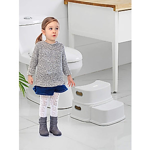 Glamore 2 Step Stool for Kids, Toddler Step Stool, Kids Step Stool for Potty Training, Bathroom Toilet Stool, Slip Resistant, Dual Height 4.5"- 9.4", Dual Width 5"- 6", White 2 Pack