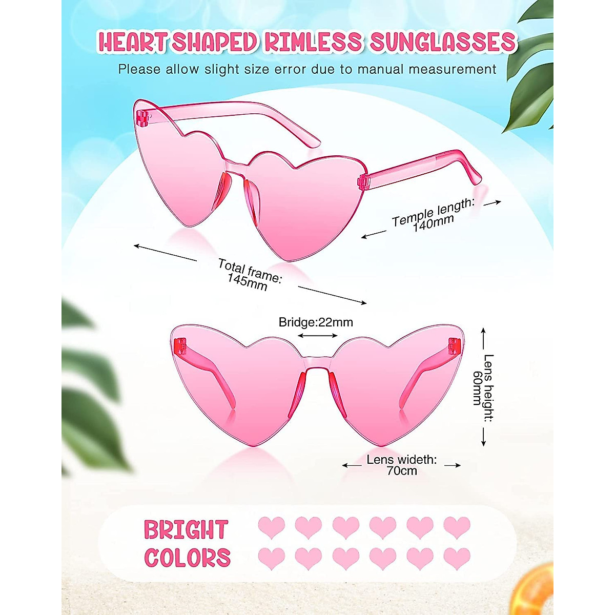 Chicpop 12 Pcs Heart Sunglasses For Women Cute Fun Bachelorette Glasses Bulk for Party Favors