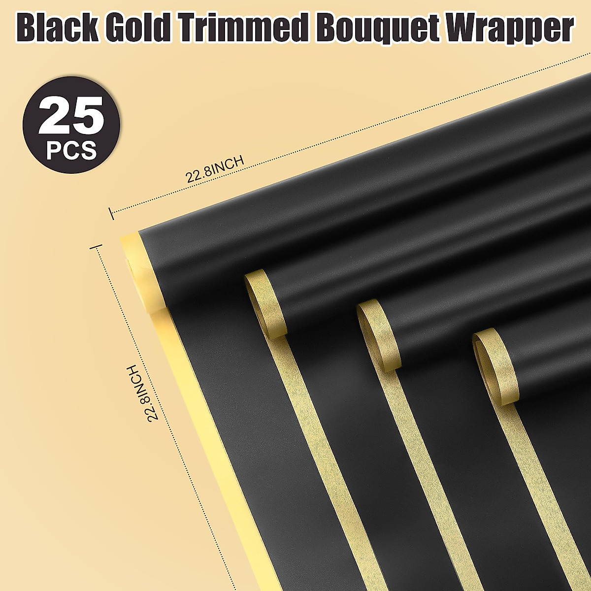 Vutim Flower Wrapping Paper, 25PCS Black Wrapping Paper, Gold Edge Waterproof Bouquet Paper, Flower Gift Wrapping Paper for Flower Shop, Wedding, Birthday Party, Handmade DIY, Anniversary