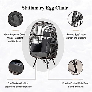 NICESOUL® 3 Seats Outdoor Chair Set Round Table Oversized Stationary Egg Chair Boho Style Handwoven PE Wicker Patio Conversation Large Egg Backyard Pool Grey Wicker 4 Pieces Set